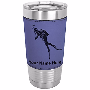 LaserGram 20oz Vacuum Insulated Tumbler Mug, Scuba Diver, Personalized Engraving Included (Faux Leather, Dark Purple)