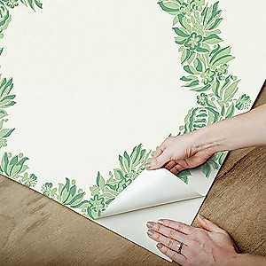 Scalamandre Jade Wreath Peel & Stick Wallpaper, Green