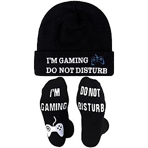 Novelty Gamer Socks Beanie Winter Hat, Funny Gamer Gifts Stocking Stuffers for Teen Boys Teenager Kids Men Dad Father