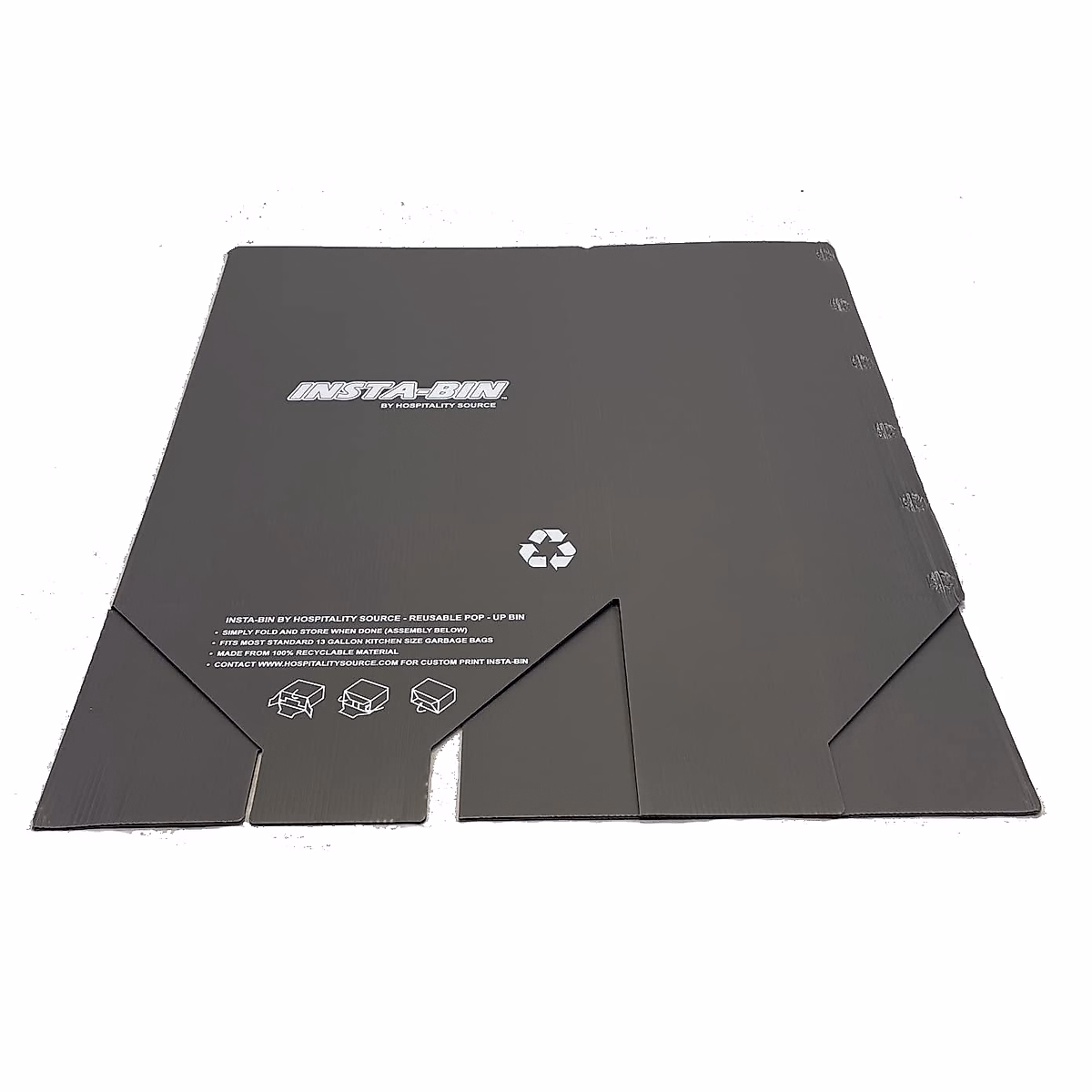 Hospitality Source Insta-bin Dispoable & Reusable Pop-Up Foldable Grey Cardboard Trash Can (Bundle of 25)