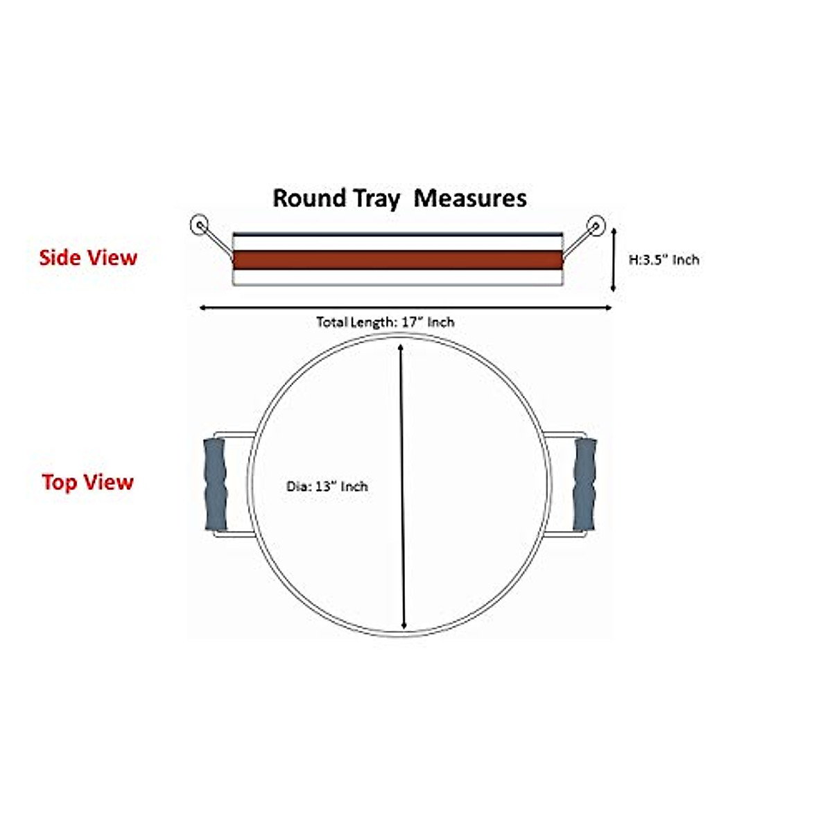 Galvanized Metal Serving Tray with Copper Strip and Iron Black Handles,Farmhouse Tray, Decorative Centerpiece for Coffee Table or Dining Table, Rustic Utility Tray for All Purpose, Round Tray…