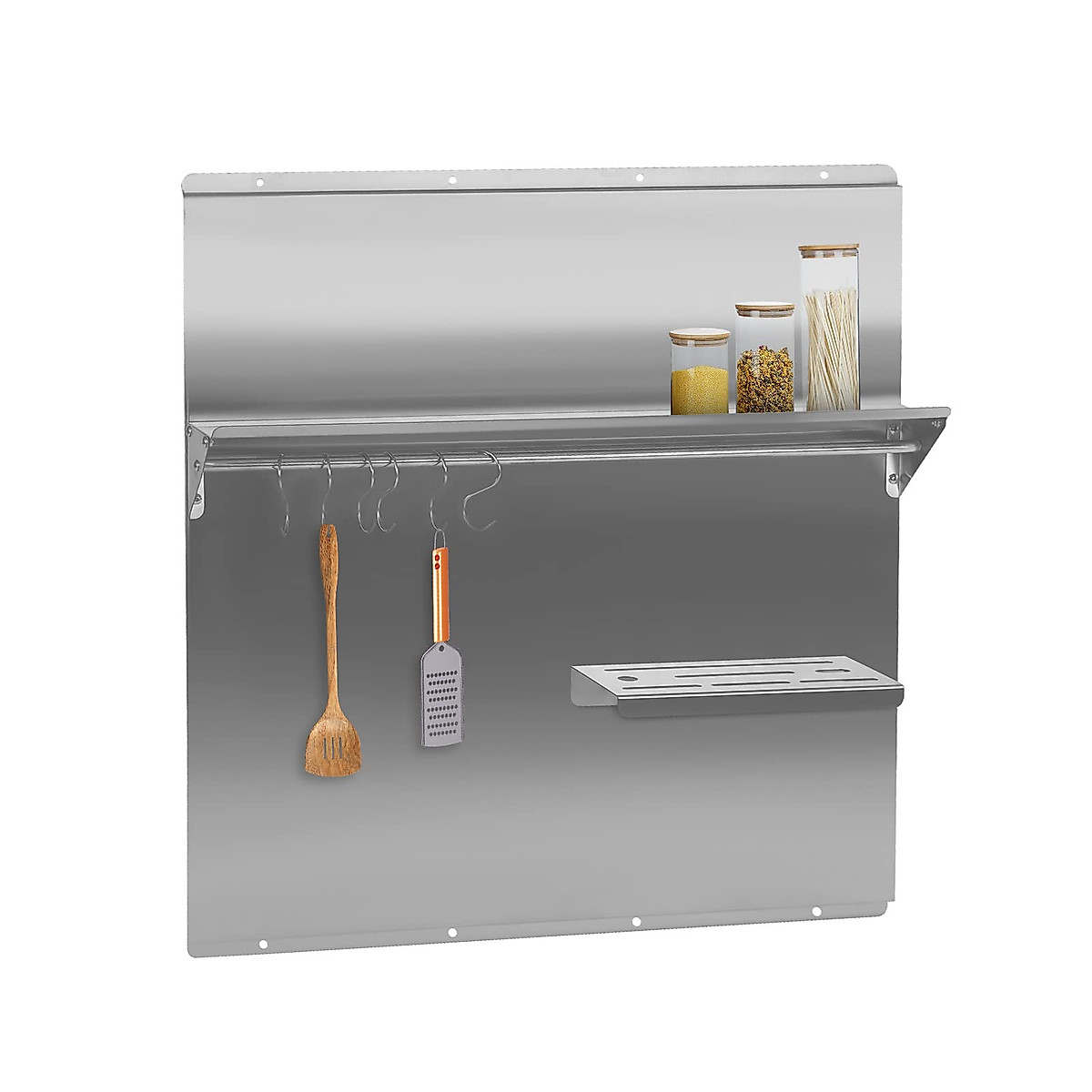 Futchoy Range Backsplash with Shelf 30 x 30.7 Inch Range Hood Wall Shield, Stainless Steel Backsplash Silver Splash Plate for Range Hood Stainless Backsplash