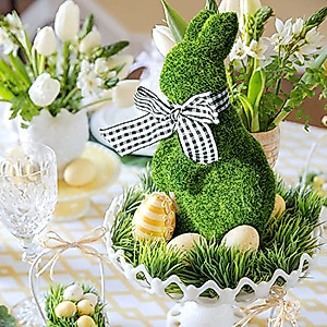 Mingfuxin Easter Furry Flocked Bunny, Faux Moss Rabbit Easter Table Décor, Moss Bunnies Resin Rabbit Holiday Easter Figure Statue Spring Table Garden Easter Decorations