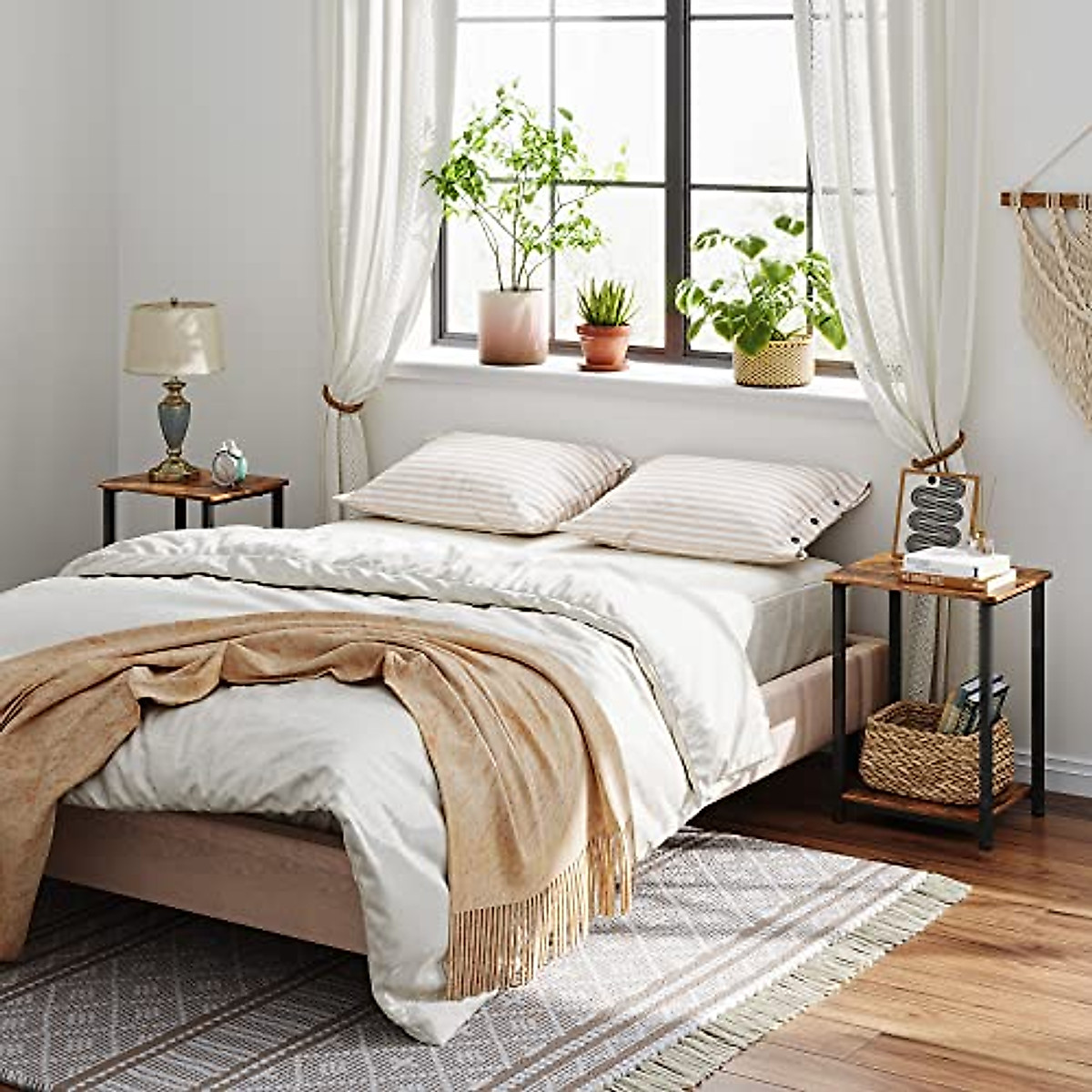 WLIVE End Table, 2-Tier Small Side Table with Open Storage, Narrow Side Stand for Bedroom, Living Room, Couch, Modern End Stand with Sturdy Metal Frame, Sturdy Easy Assembly,Rustic Brown (1 Pack)