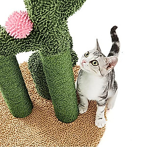 Pesofer Cactus Cat Scratching Post Cat Scratcher with 3 Scratching Poles, Flower Décor and Dangling Ball for Kitten, Adult Cats Large