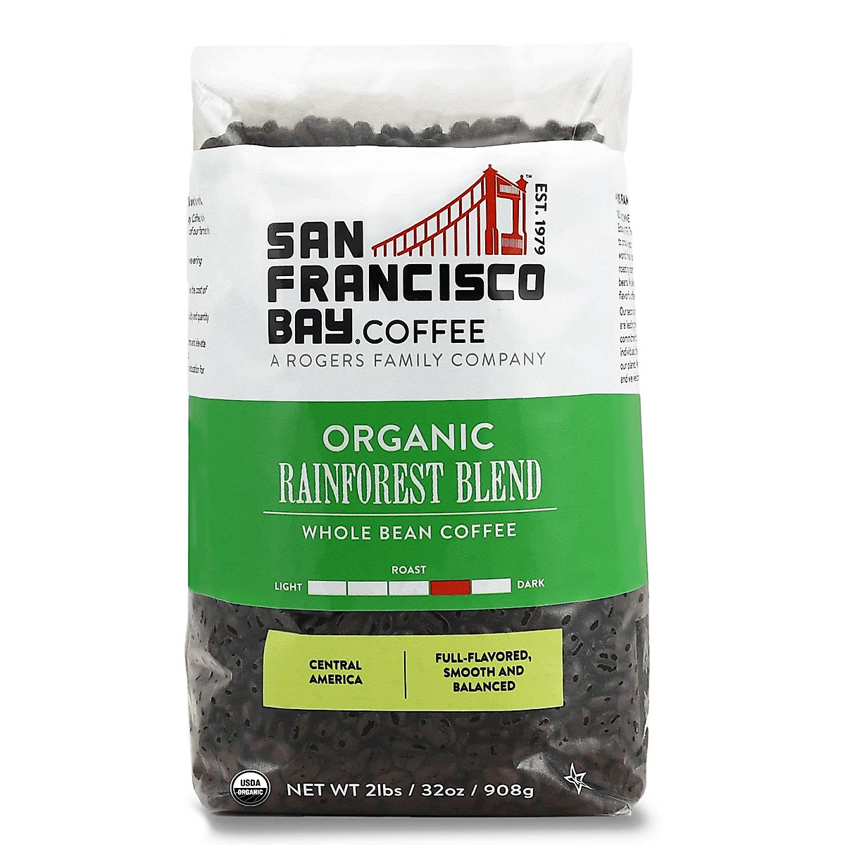 San Francisco Bay Whole Bean Coffee - Organic Rainforest Blend, Medium Dark Roast, 2 Pound (Pack of 1)