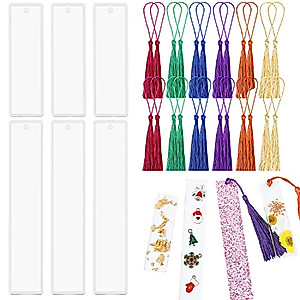 6 Pack DIY Bookmark Resin Mold Rectangle Bookmark Silicone Molds with 24 Pieces Colorful Tassels for Jewelry DIY Craft (6)