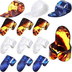 Thumb Picks Finger Picks, Medium, Flat Thumbpicks, Celluloid Guitar Thumb Finger Picks with Storage Box Case (12 Pieces, Thumb Finger Picks)