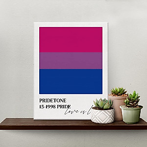 Bisexual Pride Canvas Wall Art Poster Print Gift, Colorful Pride Love is Love Painting Picture Ready to Hang Home Bedroom Decor (11.5" x 15")