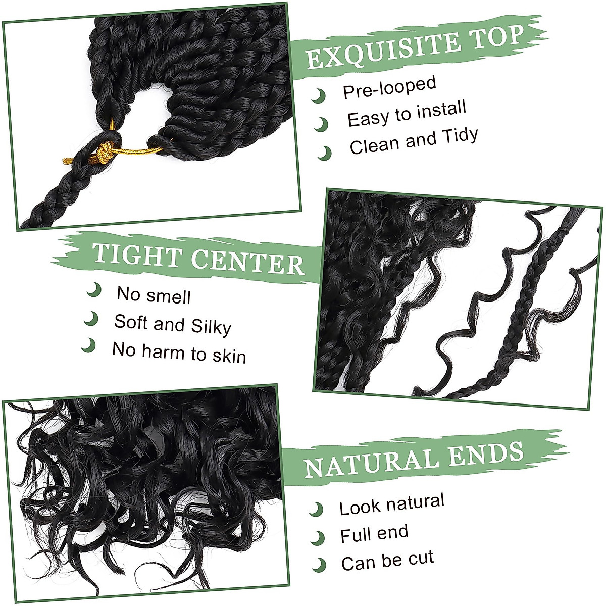 8 Packs Goddess Box Braids 10 Inch Pre-looped Bohemian Crochet Boho Box Braids With Curly Ends 3X Crochet Braids Hair for Women Synthetic Braiding Hair 16 Strands (#1B)