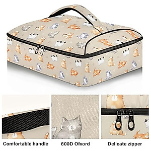 Kcldeci Insulated Thermal Food Carrier Insulated Casserole Carrier for Hot or Cold Food,Cute Cat Light Brown Insulated Tote Bag for Potluck Cookouts Parties Picnic,Lasagna Lugger