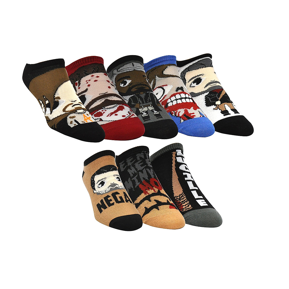 Everything Legwear The Walking Dead Lowcut Socks (8 Pair) - Daryl Dixon, Rick Grimes, King Ezekiel, Walker, Negan, Lucille - One Size Fits Most