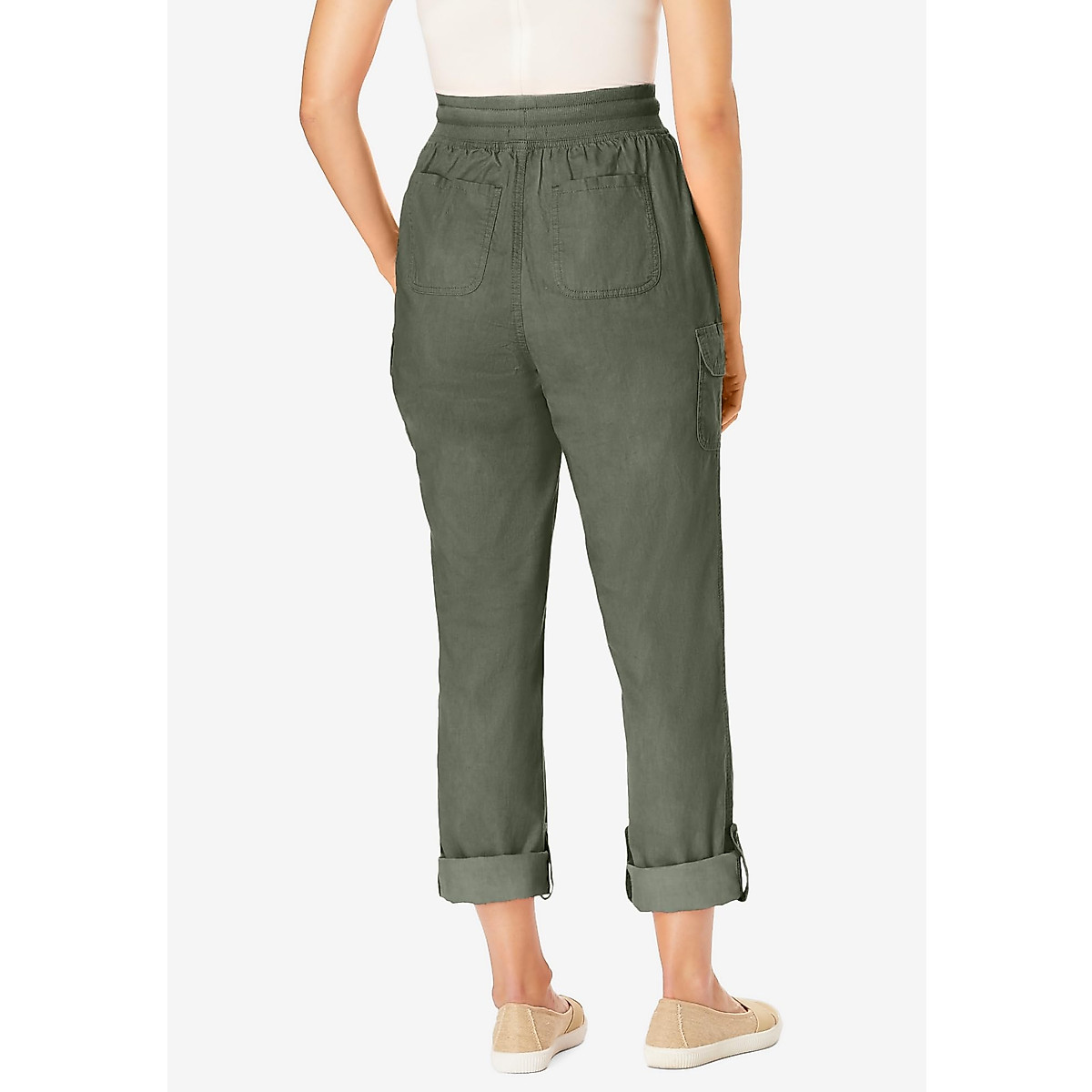 Woman Within Plus Size Convertible 2-in-1 Cargo Pant & Capri Elastic Waist - 18 W, Olive Green