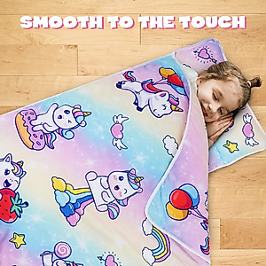 Unicorn Nap Mats for Preschool Daycare Toddler Nap Mat for Girls Daughter Kids Nap Mat with Pillow and Blanket,Sleeping Bag for Kids Granddaughter Kindergarten Travel Napping Gift,50"x20"
