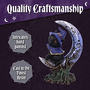 Nemesis Now Sooky Witches Cat Familiar Figurine in Purple Crescent Moon, Hand-Painted Resin Gothic Decor, Gift for Witches, 11.5cm