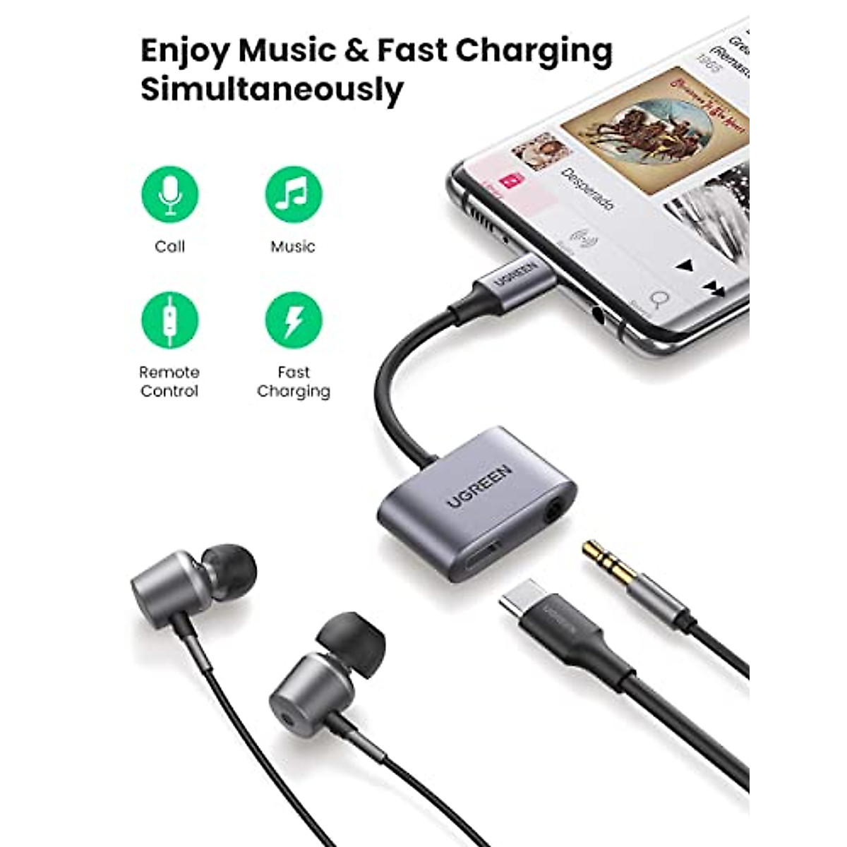 UGREEN USB C to 3.5mm Headphone and Charger Adapter and 3FT USB C to Aux 3.5mm Audio Adapter Bundle