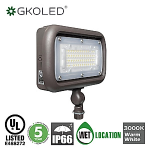 GKOLED 45W Outdoor Security LED Flood Lights 120-277V, Waterproof, 150W PSMH Equivalent, 5400 Lumens, 5000K Daylight White, 70CRI, UL-Listed, 1/2" Adjustable Knuckle Mount