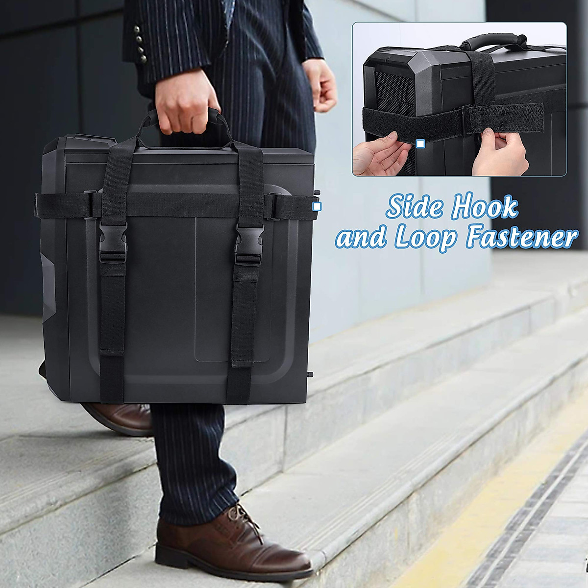 Trunab PC Tower Carrying Strap with Rubber Handle, Desktop Carrying Case Belt Computer Travel Holder with Pockets for Cable, Mouse, Ideal for Transporting On The Go - Patented Design