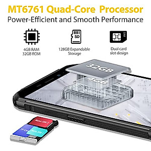 Ulefone Armor X6 Pro Unlocked Rugged Phone - Android 12 OS, Quad-Core Processor 8GB RAM & 32GB ROM, 13MP Main Camera, 4000mAh Battery, 5.0-inch Screen, Dual SIM 4G Rugged Smartphone (Black)