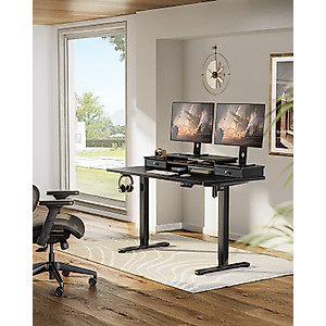 ErGear Electric Standing Desk with Double Drawers, 55x28 Inches Adjustable Height Sit Stand Up Desk, Home Office Desk Computer Workstation with Storage Shelf, Black