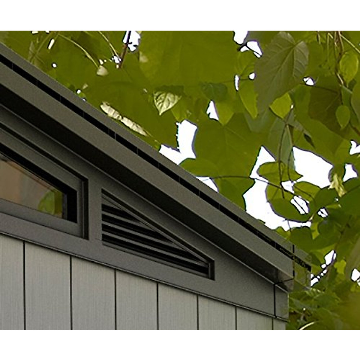 Keter Artisan 7x7 Foot Outdoor Shed with Floor-Modern Design for Patio Furniture Lawn Mower, Tools, and Bike Storage, Grey