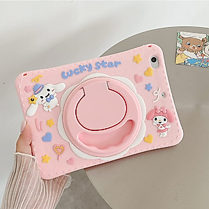 Huang YC for iPad 10th Generation Case 2022,with Rotating Kickstand Silicone Case for Girls Women Cute Shockproof Protective iPad 10.9-Inch Tablet Case Cover (Pink)