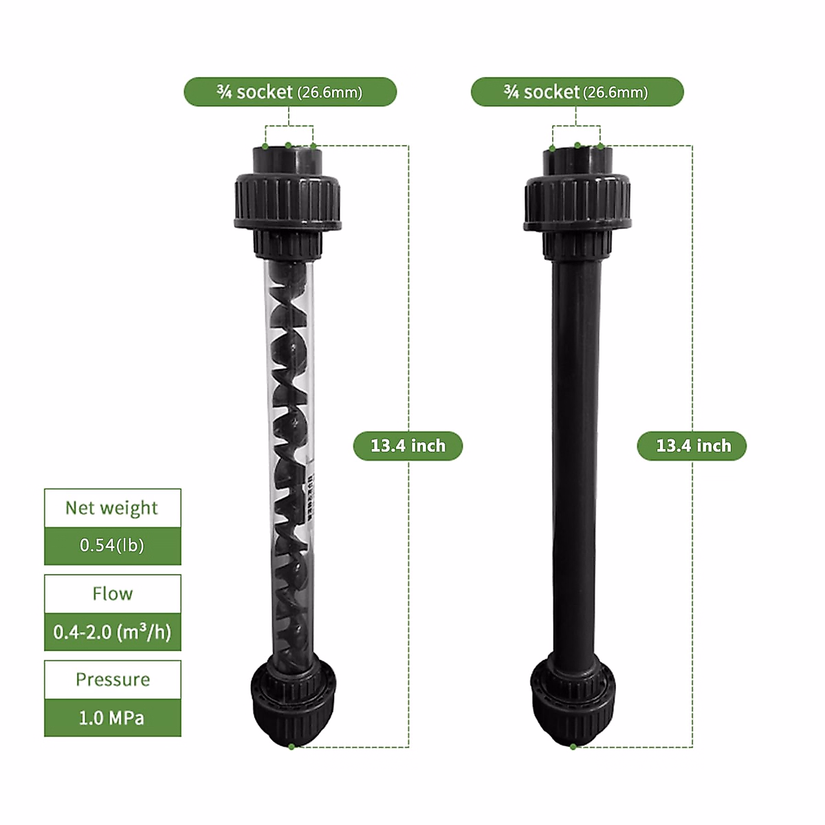 PVC Static Mixer for Gas-Liquid Mixing, Pipe Mixer (Dark Gray, 1-1/4inch)