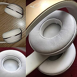 Beats Solo 3 Wireless Ear Pads Replacement, BUTIAO Protein Leather Memory Foam Headphone Earpads Ear Cushion Pad for Beats by Dre Solo 3 Wireless & Solo 2 Wireless Over Ear Headsets (White)