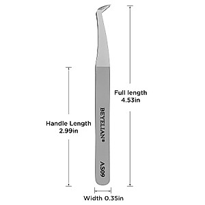 Volume Lash Tweezers Beyelian Lash Tweezers for Eyelash Extensions, Curved L High Precision Tip for Mega Fans, Stainless Steel AS09 Silver.