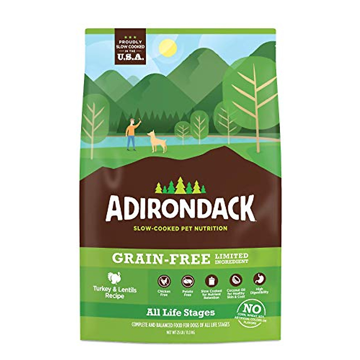 Adirondack Dog Food Made in USA [Limited Ingredient Grain Free Dog Food], All Life Stages Dry Dog Food, Turkey and Lentils Recipe, 25 lb. Bag