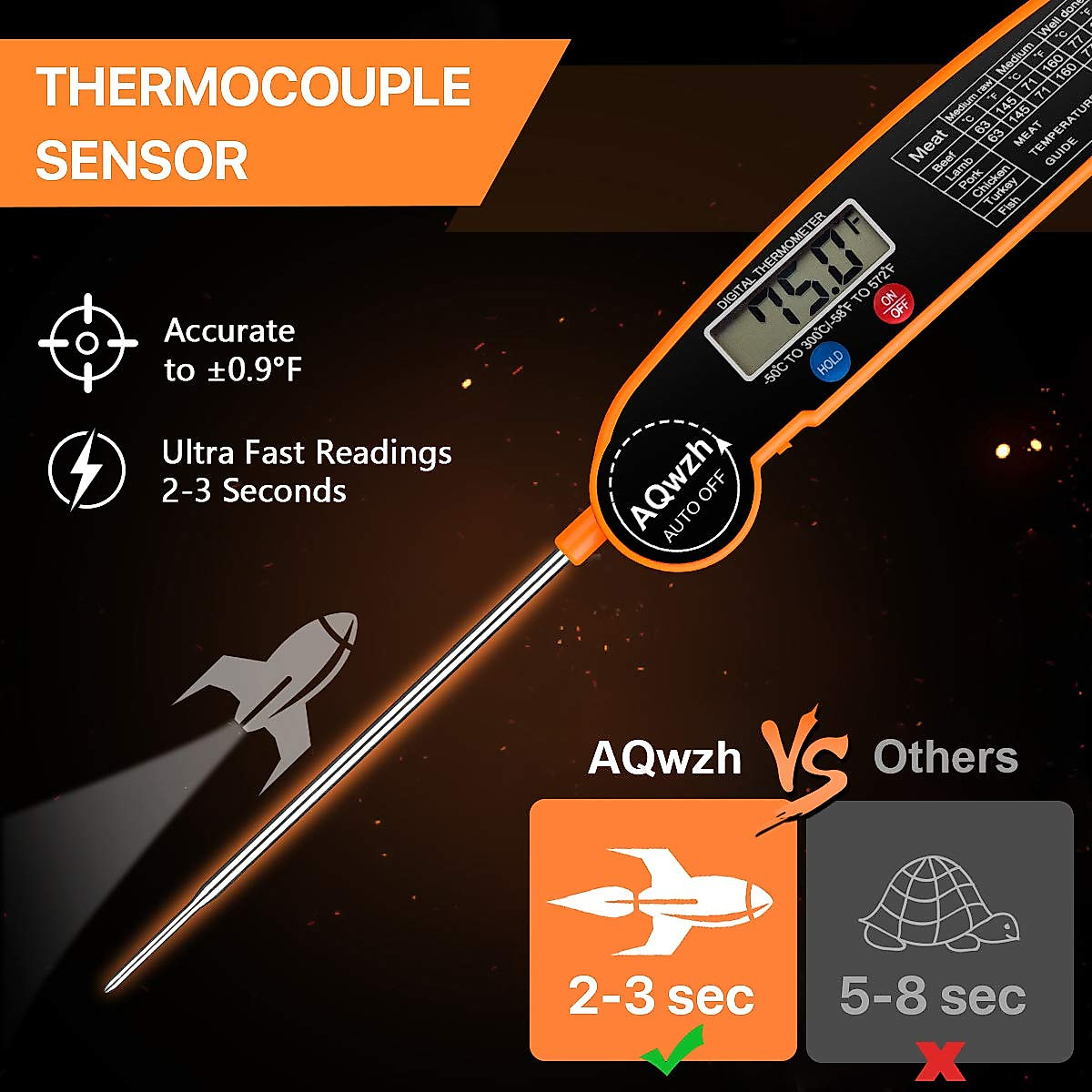 AQwzh PRO TP01 Digital Meat Thermometer for Kitchen BBQ Grill Temperature (Orange)