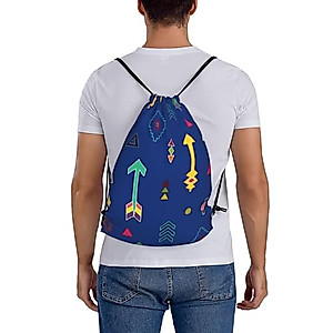 Delhiponics Bohemian Element Arrow Drawstring Backpack Waterproof Gym Sports Trave String Bag Adjustable Lightweight Drawstring Bag Sports Dance Sackpack