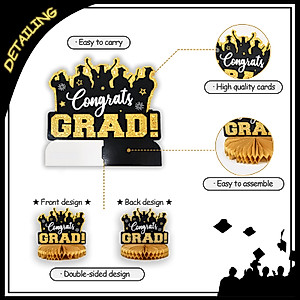 2024 Graduation Party Decorations - Black Gold Class of 2024 Graduation Party Decor Honeycomb Centerpieces for Tables Congratulate for 2024 Congrats Grad Party Supplies 8 Pcs