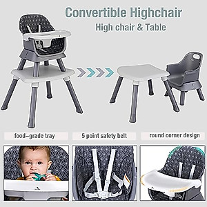 Accombe High Chair 7 in 1 Baby High Chairs for Babies and Toddlers Booster Seat for Dining Table, Convertible Baby Eating Chair Adjustable Plastic Highchairs for Baby Boy Girl, Sit up Floor Chair