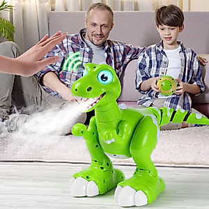 TUUYOOWK Remote Control Dinosaur Toys for Kids 3-5 5-7, Realistic RC Electronic Dinosaur Toy with Water Mist Spray, Rotating, Singing and Dancing, Foraging Mode for Boys Girls