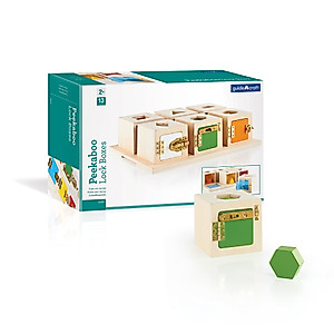 Guidecraft Peekaboo Lock Boxes with Storage Tray: Sorting & Stacking Toy for Children - Kids Early Learning , Multi-colored Wooden Educational Toddler Toy