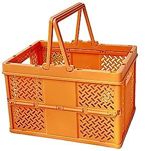 Grebest Clothes Basket Hollow Out Store Food Collapsible Home Storage Folding Clothes Basket Dirty Clothes Basket Orange
