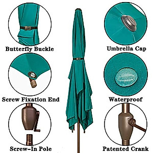 Ogrmar 6.5x10ft Patio Umbrella Rectangular Outdoor Table Umbrella with Crank & Push Button Tilt for Terrace, Backyard, Garden, Courtyard, Swimming Pool, Lawn (Turquoise)