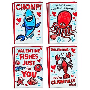 Hallmark Valentines Day Cards Kids Classroom Assortment, 8 Valentine's Day Cards with Envelopes (Sea Creatures)