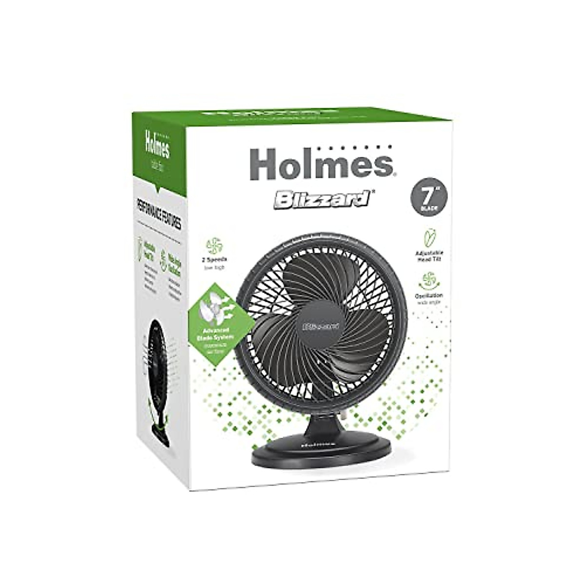 HOLMES BLIZZARD 7" Table Fan, 2 Speeds, 3 Blades, 85° Oscillation, 20° Adjustable Head, Home, Bedroom and Office, Charcoal Matte