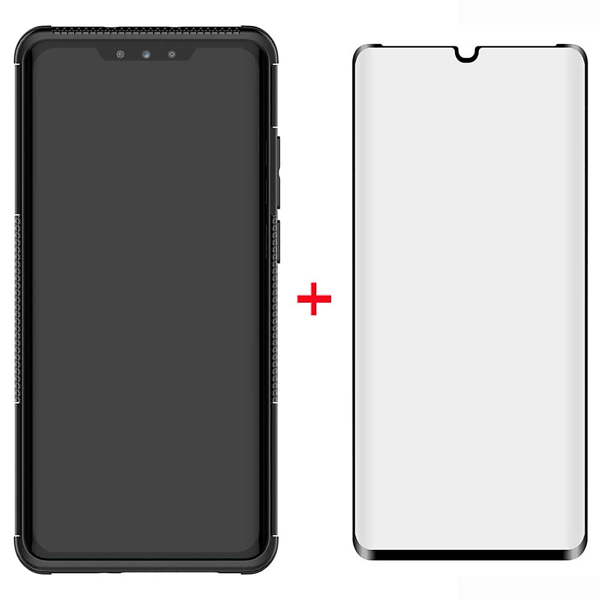 Phone Case for Huawei P30 Pro with Tempered Glass Screen Protector Cover and Stand Kickstand Hard Rugged Hybrid Protective Cell Accessories Rubber Hawaii P30Pro P 30 Pro30 Cases Men Black