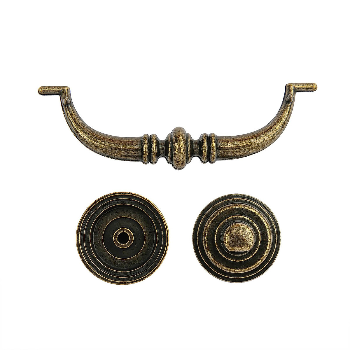 TIECA.HW 4Pcs Antique Brass Bail Drop Cabinet Pulls, 4-1/4" Hole Centers, Antique Bronze Distressed Dresser Drawer Handles Retro Brass Furniture Hardware for Kitchen Bathroom Office