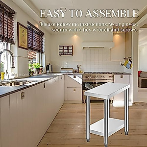 ATMTV Stainless Steel Table for Prep & Work 30x24 Inches, NSF Metal Commercial Kitchen Table with Adjustable Under Shelf and Foot for for Restaurant, Warehouse, Home, Kitchen, Garage