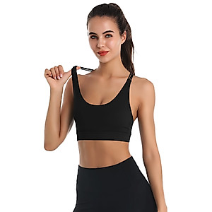 LEXISLOVE Strappy Sports Bras for Women Criss Cross Back Medium Support Workout Yoga Padded Sports Bra with Removable Cups Black L