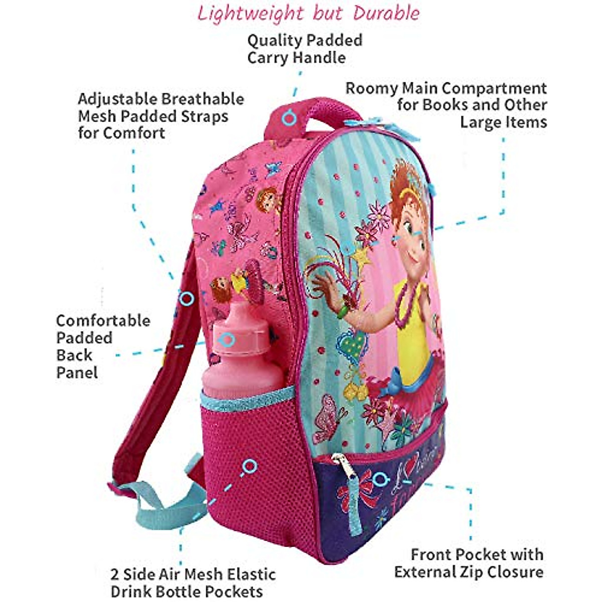 Fancy Nancy Girls 5 piece Backpack and Snack Bag School Set (One Size, Pink/Blue)