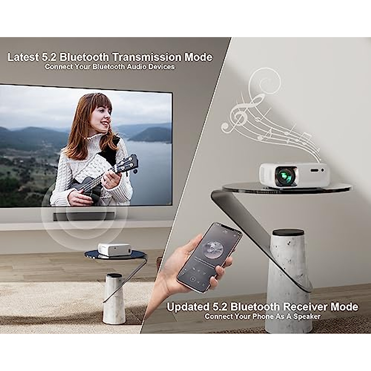 Outdoor Projector 4K with WiFi and Bluetooth: 20000L 600 ANSI Native 1080P Projector, 4D/4P Keystone 450'' & 50% Zoom Sovboi Video Projector, SOI-Smart System Movie Projector for Outdoor/Home Use