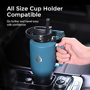 RAYMYLO Insulated Water Bottle 40oz (Cold for 48 Hrs), Stainless Steel Water Bottle with Handle & Straw Lid & Paracord Handle, Triple Wall Vacuum Leakproof Travel Flask, Fit in Any Car Cup Holder