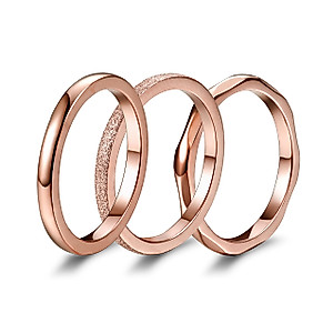 JOERICA 3Pcs 2mm Stainless Steel Women's Stackable Eternity Ring Band Engagement Wedding Ring Set 4-9 (stainless-steel,Rose gold, 9)