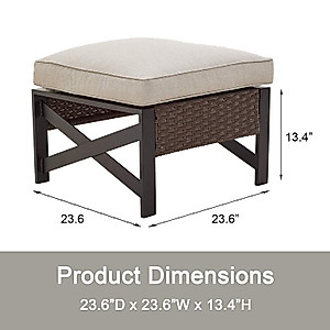 PatioFestival Outdoor Wicker Ottoman Patio Footstool Rattan Furniture Coffee Table All Weather Foot stools Seat with Cushion(Brown)