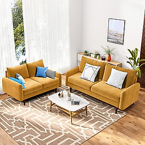 WANSE 56 inch Velvet Loveseat Sofa,Ginger Velvet Couch for Living Room, Couch with Solid Wood Frame, Easy Assembly, Couches for Living Room, Guest Room, Teenager's Room, and Small Apartment